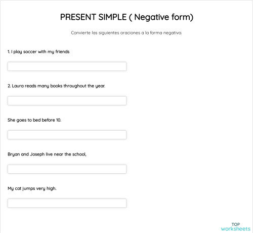 PRESENT SIMPLE ( Negative form). Ficha interactiva | TopWorksheets