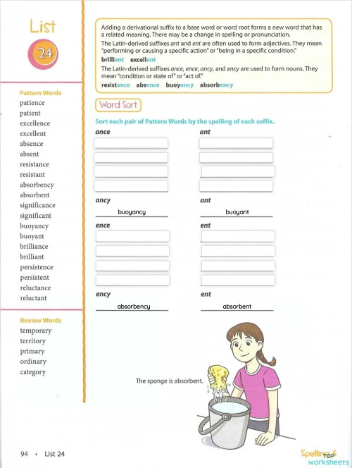 List 24 Word Sort Pg 94. Interactive worksheet | TopWorksheets