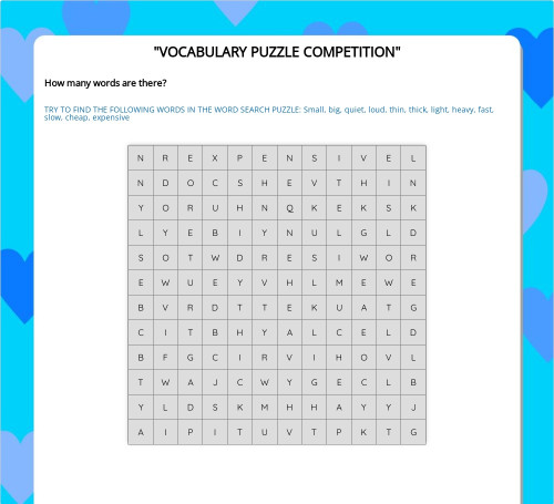 "VOCABULARY PUZZLE COMPETITION". Interactive worksheet | TopWorksheets