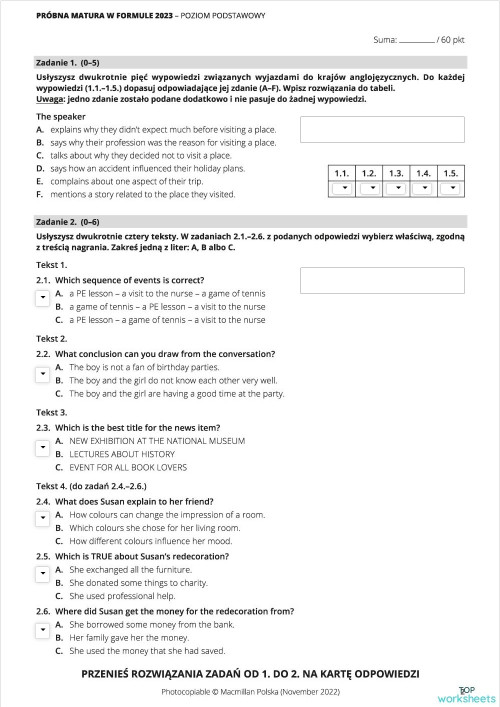 Interactive worksheets and online exercises in polish | TopWorksheets