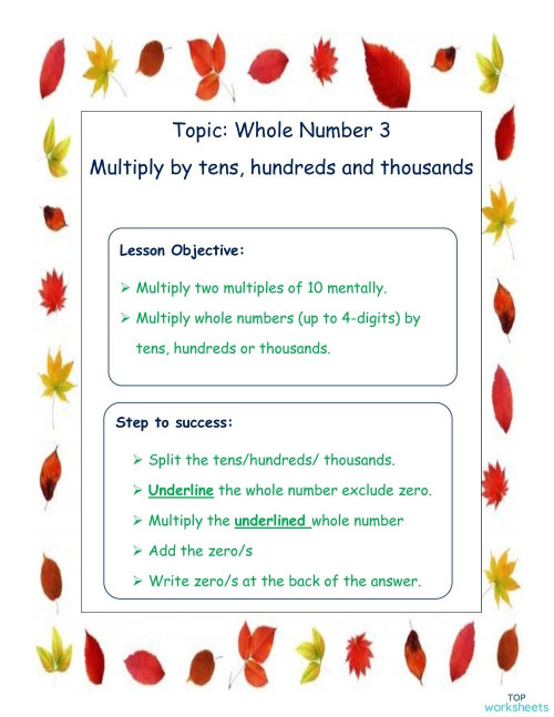 MULTIPLYING TENS HUNDREDS THOUSANDS. Interactive worksheet | TopWorksheets