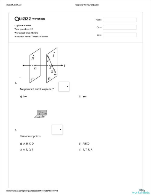Coplanar Review. Interactive worksheet | TopWorksheets