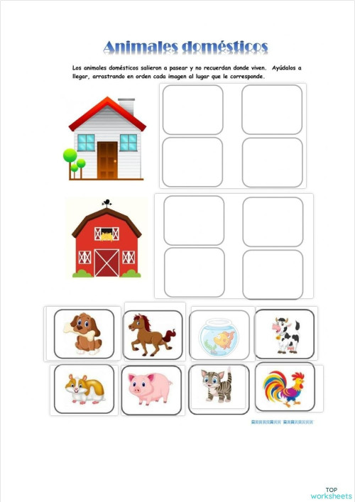 los animales viven en la granja o en la casa. Ficha interactiva ...