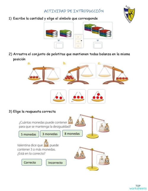 Actividad Desigualdades. Ficha interactiva | TopWorksheets