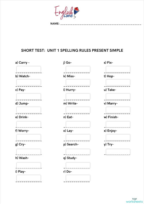 SPELLING RULES PRESENT SIMPLE. Interaktywny arkusz | TopWorksheets