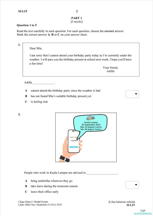 A. UASA ENGLISH COMPREHENSION - SET 1 SIMULATION. Interactive worksheet ...
