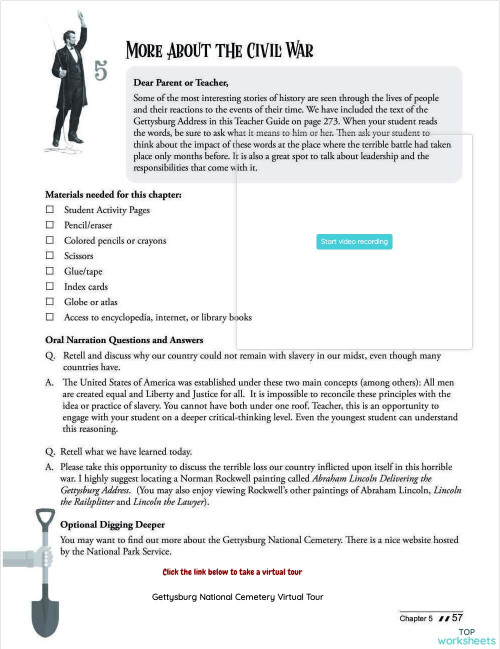 Chapter 5: More About the Civil War Pg 57. Interactive worksheet ...