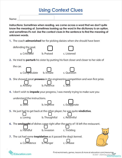 Context Clues Practice 1-A. Interactive worksheet | TopWorksheets
