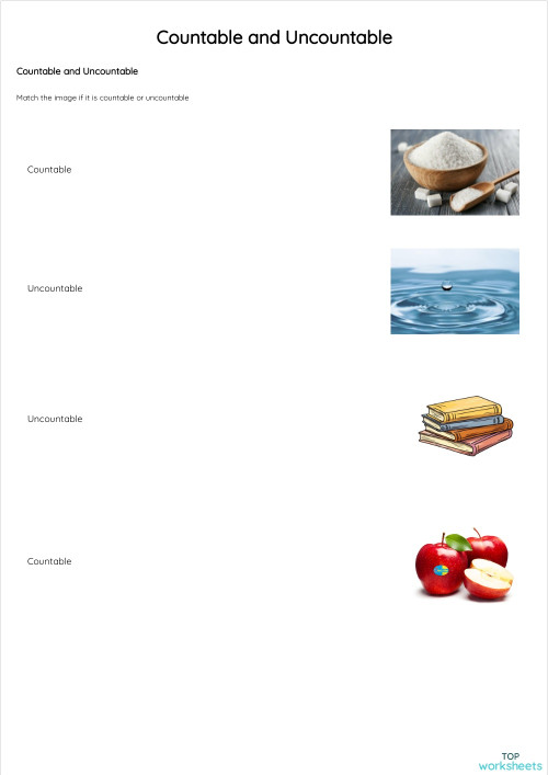 Countable and Uncountable. Interactive worksheet | TopWorksheets