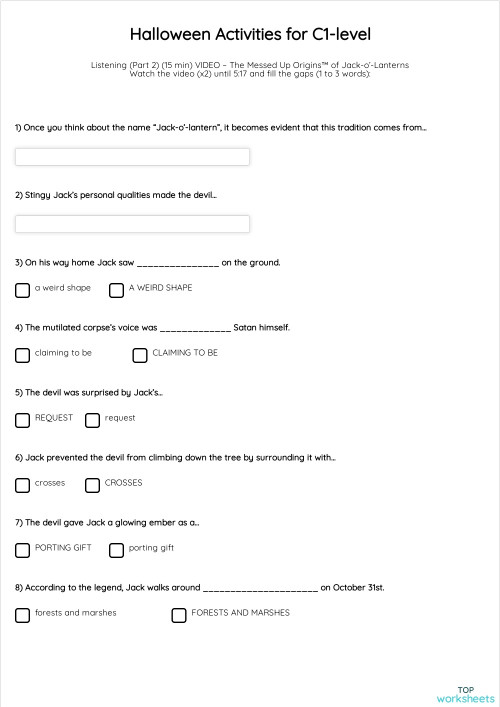 Halloween Listening Activity for C1-level. Interactive worksheet ...