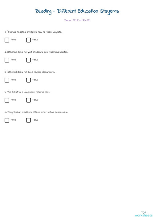 Reading - Different Education Stsyems. Interactive worksheet ...