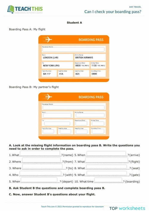 SA - CAN I CHECK YOUR BOARDING PASS. Interactive worksheet | TopWorksheets