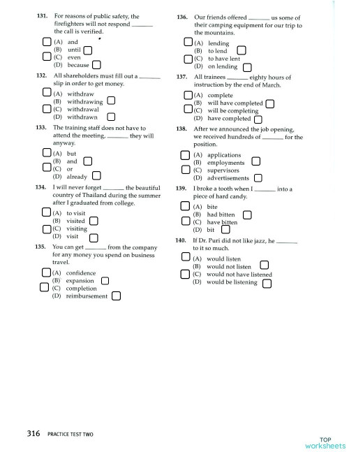Toeic 131 180. Interactive worksheet | TopWorksheets