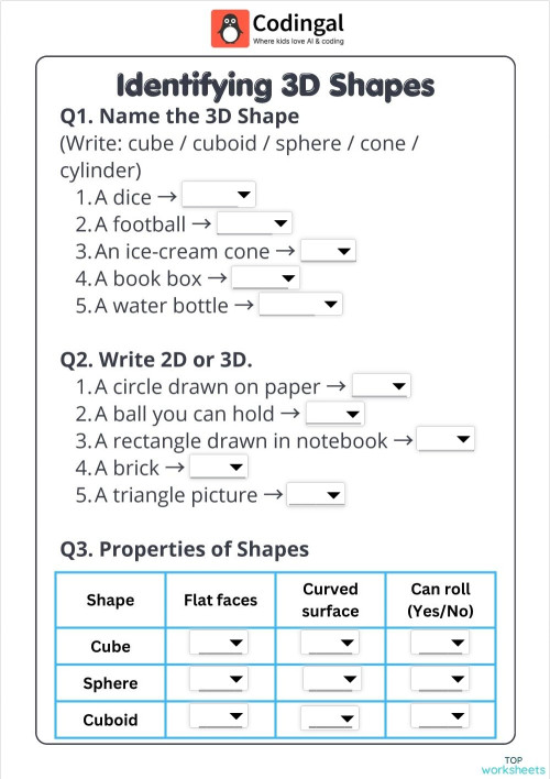 M_G03M25L55_WC03_Identifying 3D Shapes. Interactive worksheet ...