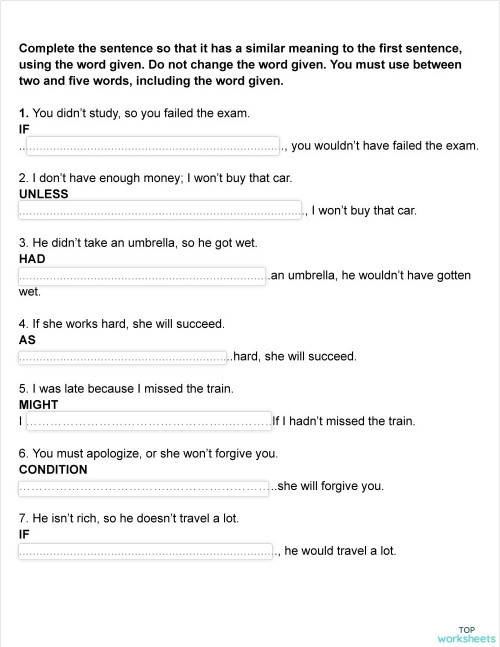 B2 - Conditionals - Rewrite Sentences Task. Interactive worksheet ...