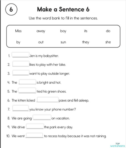 make a sentence 6-10. Interactive worksheet | TopWorksheets