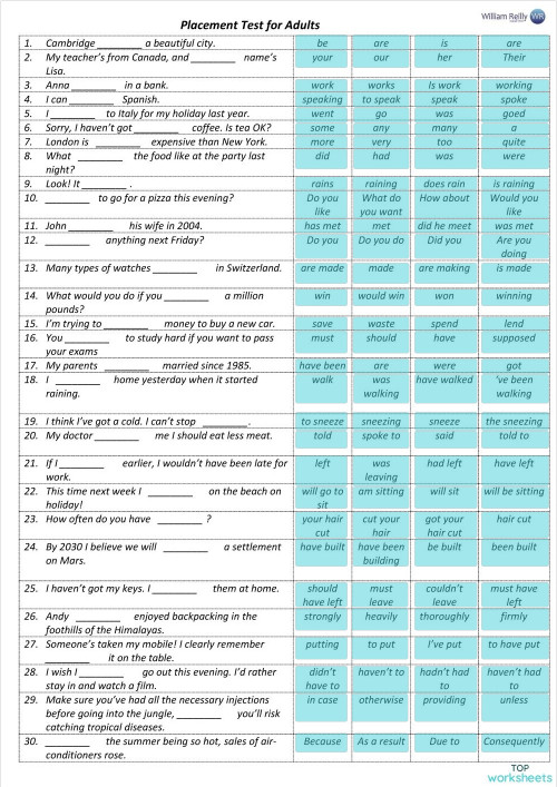 placement: interactive worksheets and online exercises | TopWorksheets