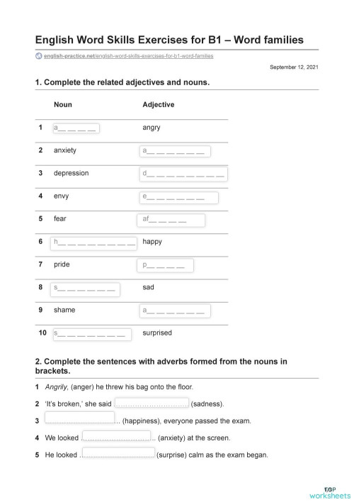 word formation. Interactive worksheet | TopWorksheets