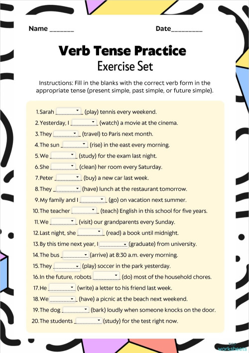 Verb Tense Practice. Interactive worksheet | TopWorksheets