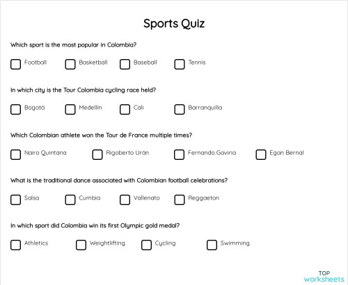 Sports Quiz. Interactive worksheet | TopWorksheets