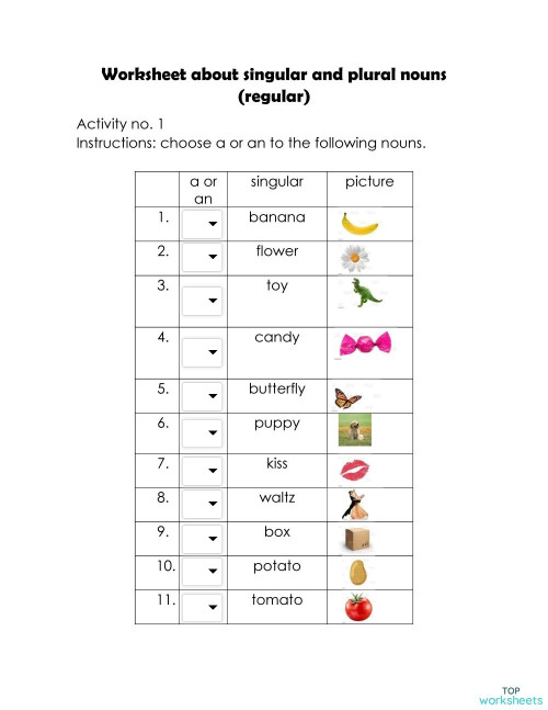 Printable Worksheet Regular Singular And Plural Nouns