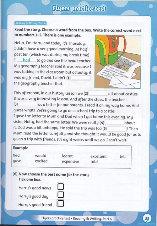 001 6th Reading and Writing Part 4. Interactive worksheet | TopWorksheets