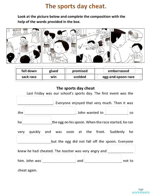 Composition: The Sports Day Cheat (2Y). Interactive worksheet | TopWorksheets