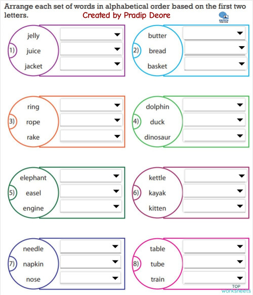 Rearrange the words alphabetically.. Interactive worksheet | TopWorksheets