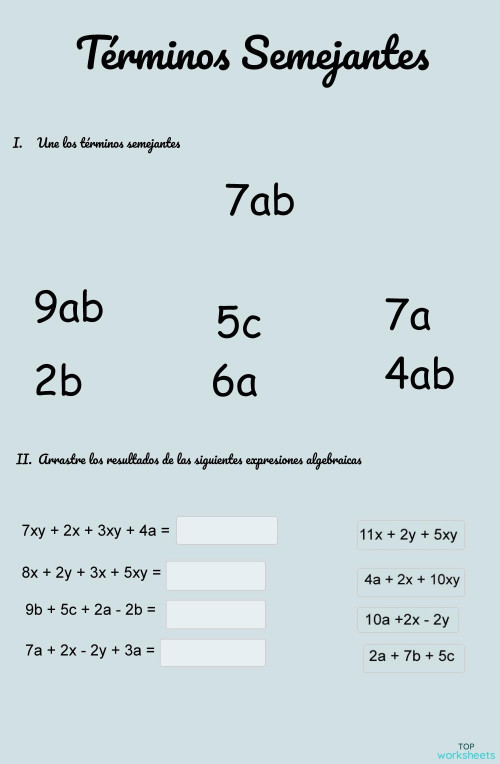 Ficha Términos semejantes. Ficha interactiva | TopWorksheets
