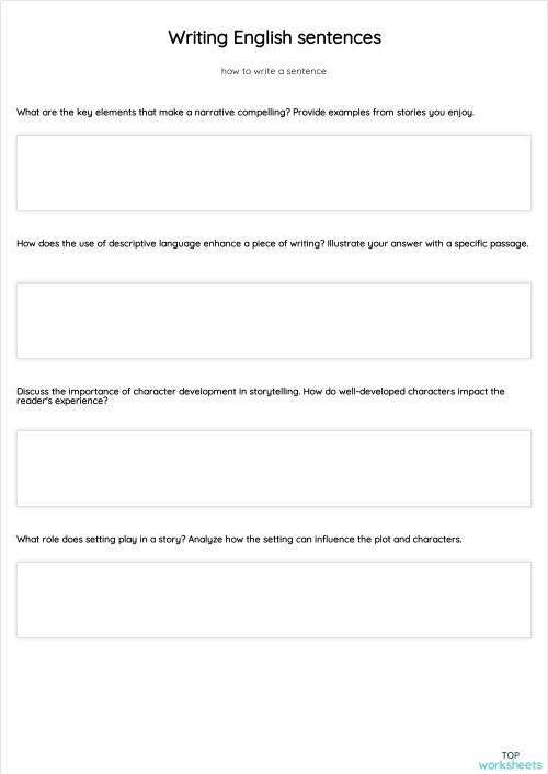 Writing English sentences. Interactive worksheet | TopWorksheets