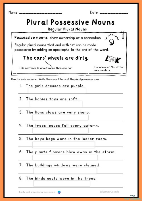 Plural possessive 1. Interactive worksheet | TopWorksheets