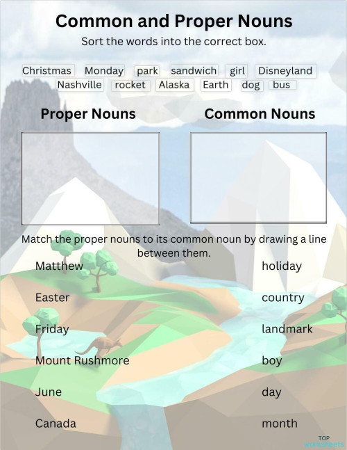 Common and Proper Nouns. Interactive worksheet | TopWorksheets