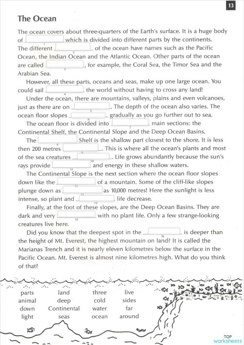 Unit 13 The Ocean. Interactive worksheet | TopWorksheets