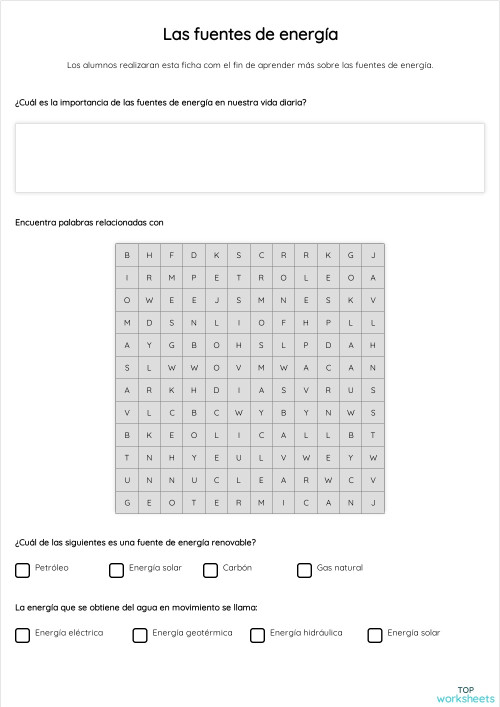 Materia y energía: fichas interactivas y ejercicios online | TopWorksheets