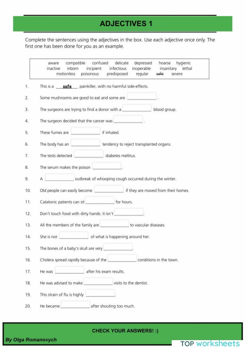 Adjectives 1-Medical English. Interactive worksheet | TopWorksheets