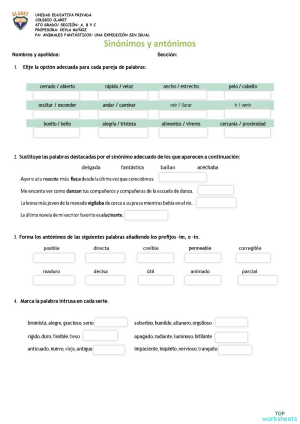 Sinónimos: fichas interactivas y ejercicios online | TopWorksheets