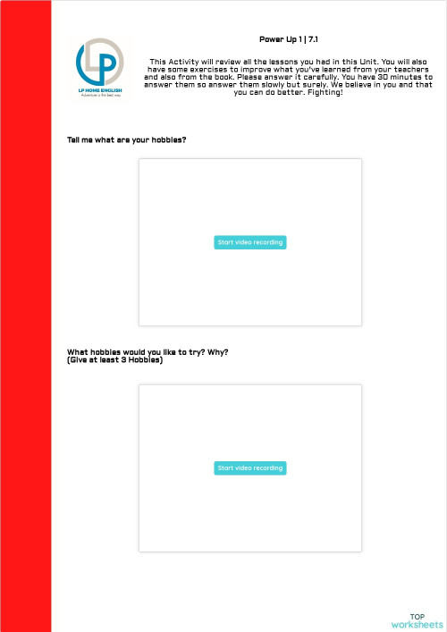 Power Up 1 | 7.1. Interactive worksheet | TopWorksheets