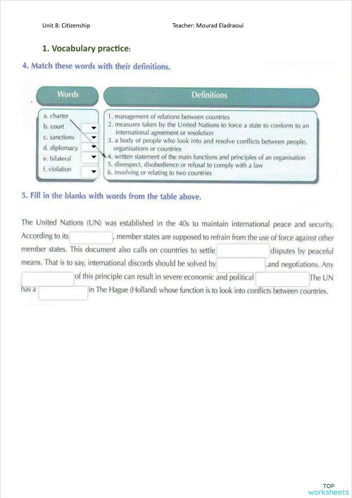 Unit 8: Vocabulary 2. Interactive worksheet | TopWorksheets
