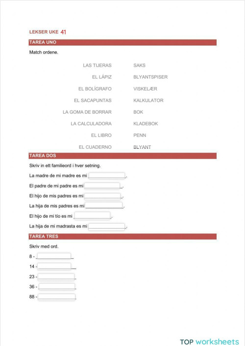 lekser (1-41). Ficha interactiva | TopWorksheets
