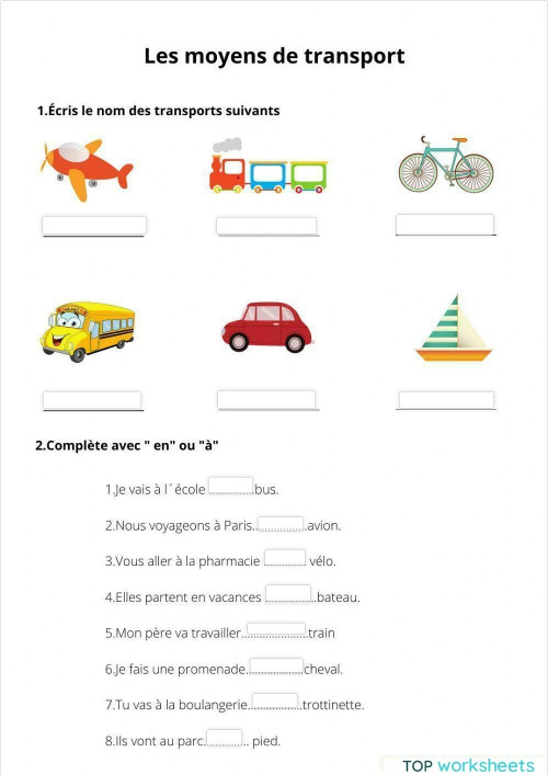 les moyens de transport. Fiche interactive | TopWorksheets