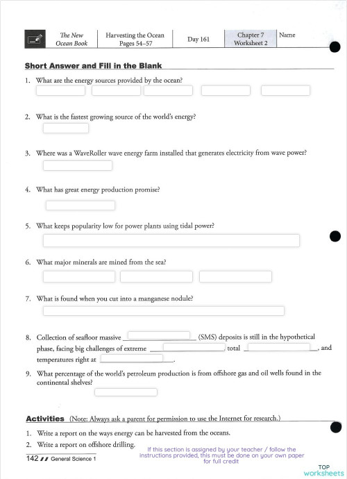 Chapter 7: Pg 142 Wk2 Harvesting the Ocean. Interactive worksheet ...