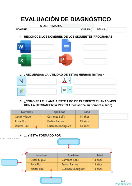 Evaluacion de diagnostico 6 de primaria. Ficha interactiva | TopWorksheets