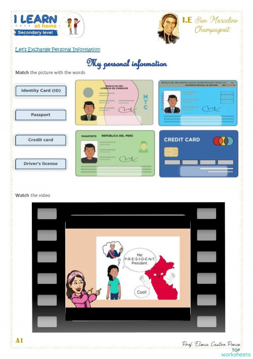 A1 Personal information. Interactive worksheet | TopWorksheets