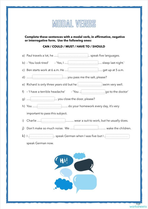 Modal Verbs - Easy. Interactive worksheet | TopWorksheets