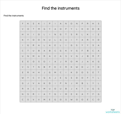 Find the instruments. Ficha interactiva | TopWorksheets
