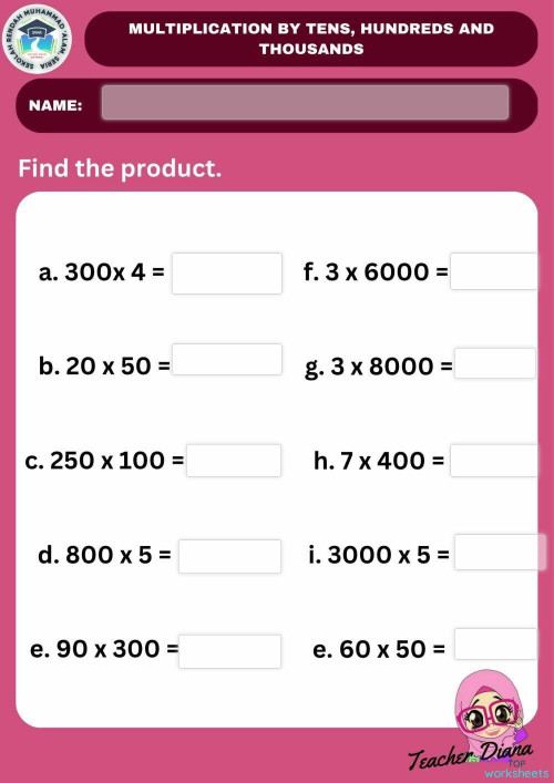 MULTIPLICATION BY TENS, HUNDREDS AND THOUSANDS. Interactive worksheet ...