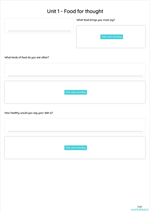 Unit 1 - Food for thought. Interactive worksheet | TopWorksheets