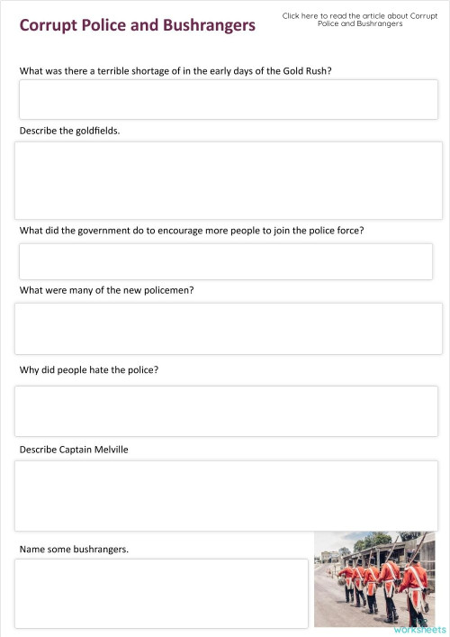Corrupt Police and Bushrangers. Interactive worksheet | TopWorksheets