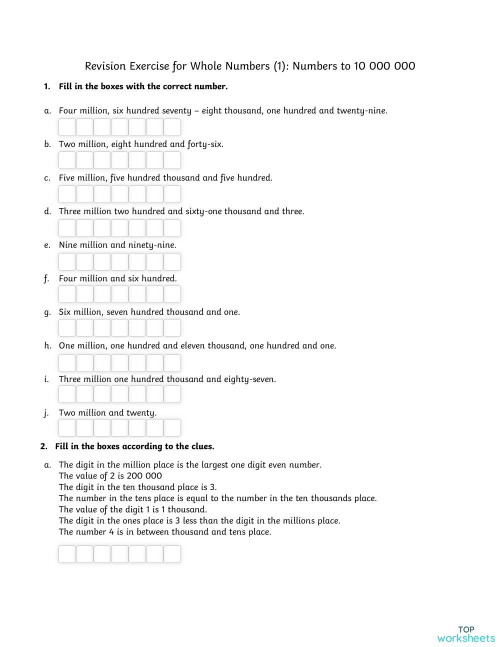 Numbers (1) Revision. Interactive worksheet | TopWorksheets