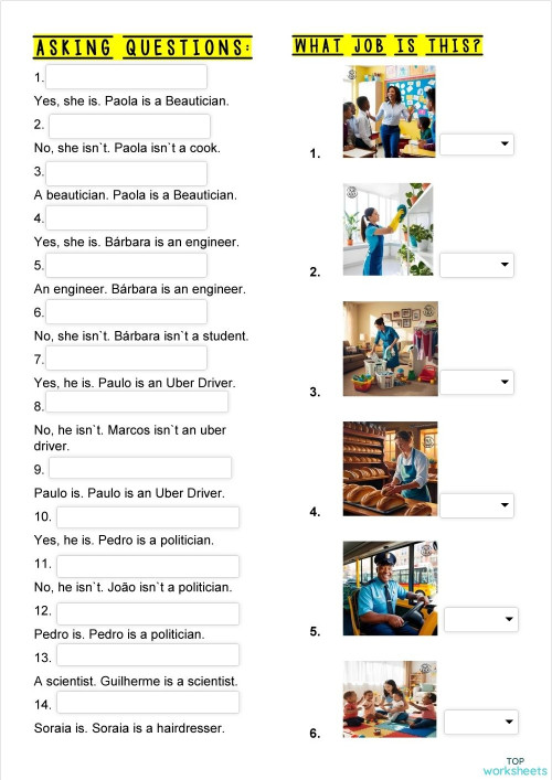 A1 - Extra Exercises (Jobs 2). Interactive worksheet | TopWorksheets